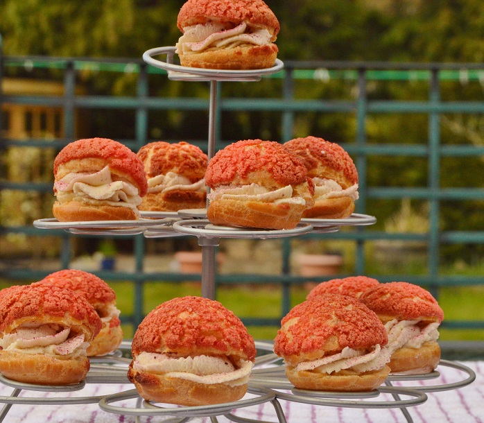 Choux buns with blackcurrant craquelin & blackcurrant and white ...